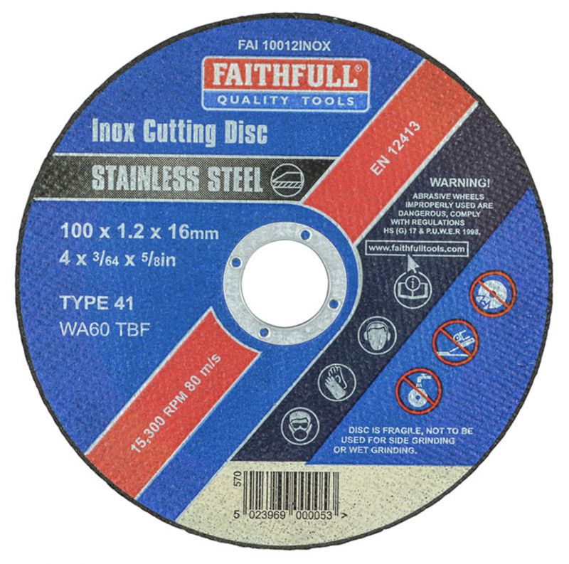 Faithfull Inox Cutting Disc 115 x 1.2 x 22.23mm, at D&M Tools