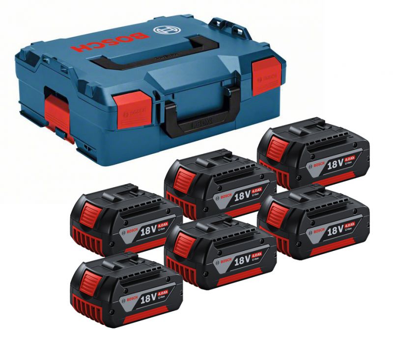 Bosch 1600A02A2S Battery Set 6 x 4.0Ah Li-ion Batteries & L-Boxx Case ...