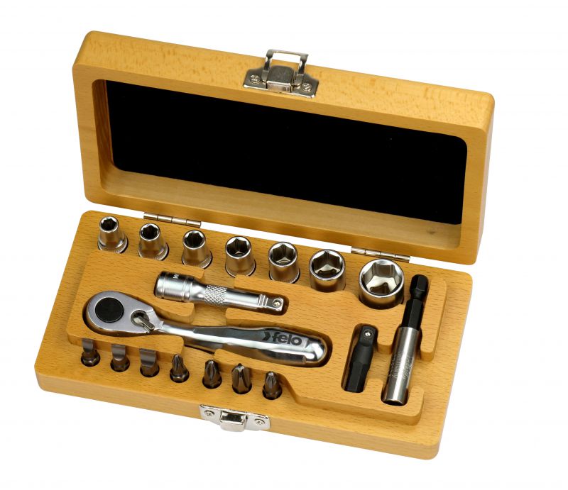 Felo Ratchet/Socket Set in Wooden box "XS 18 Classic" 18-pcs. SL/PZ/PH ...